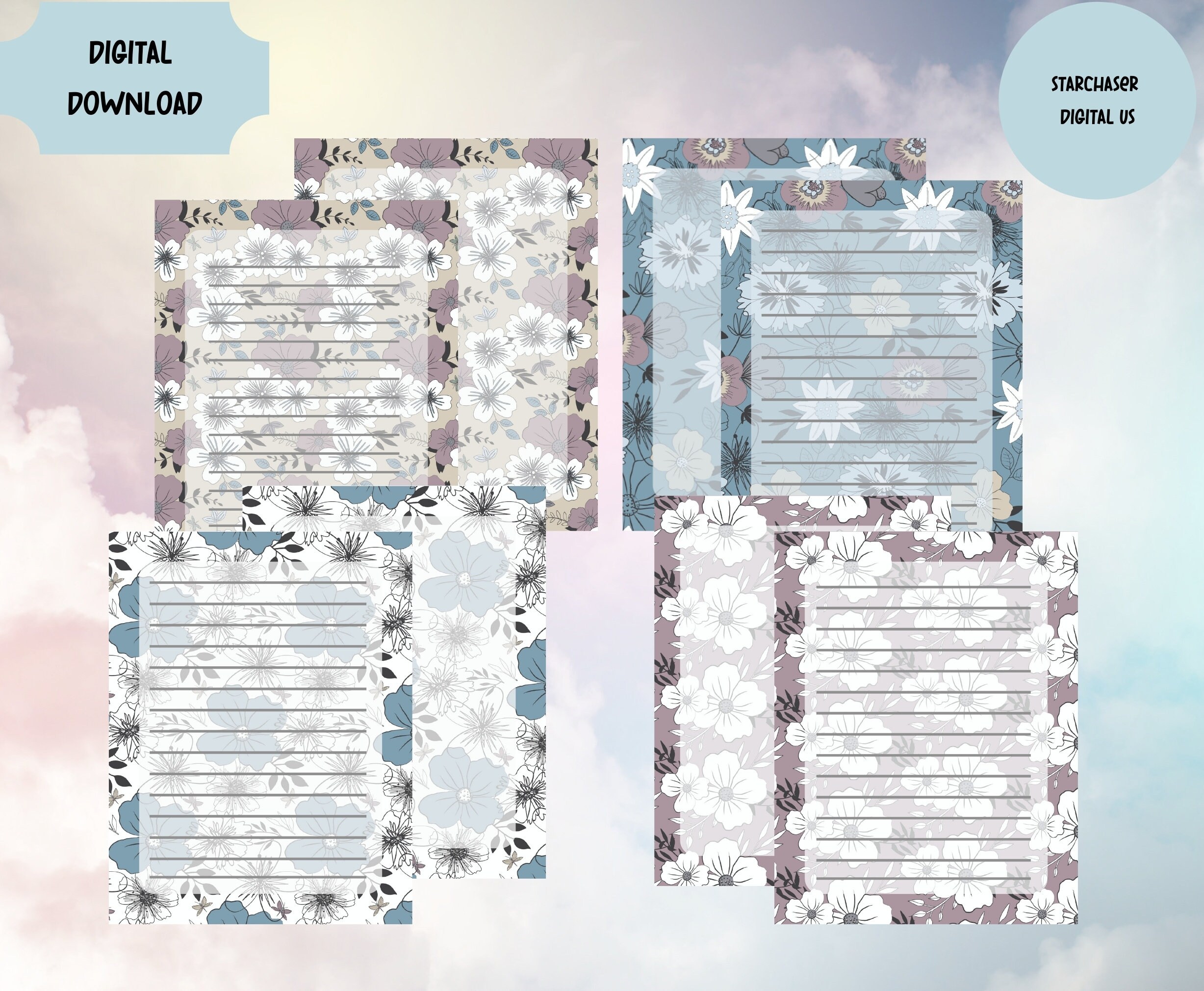 Printable Floral Stationery Printable Stationery US Letter - Etsy