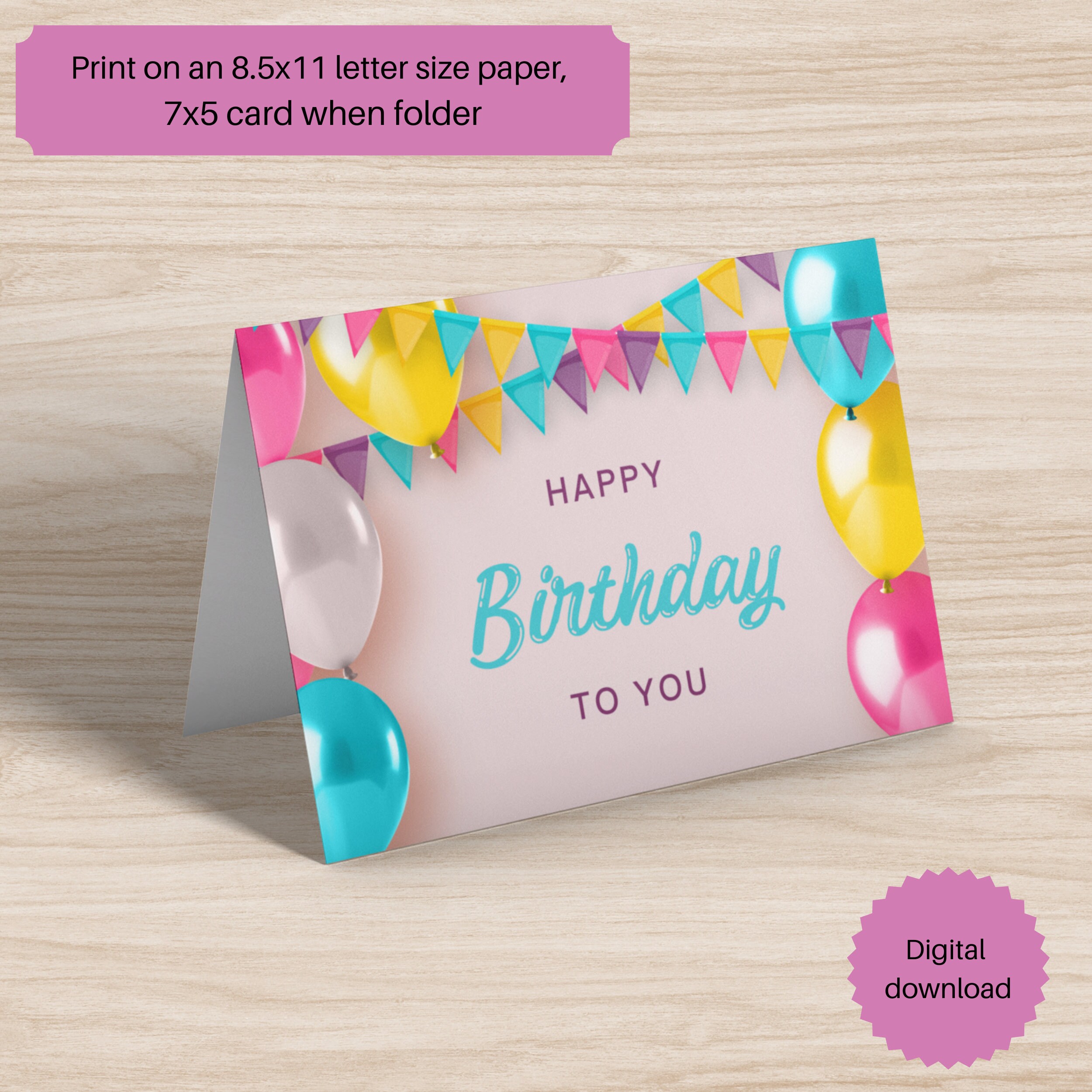 Colorful Balloons Birthday Card Digital Download for Vibrant - Etsy