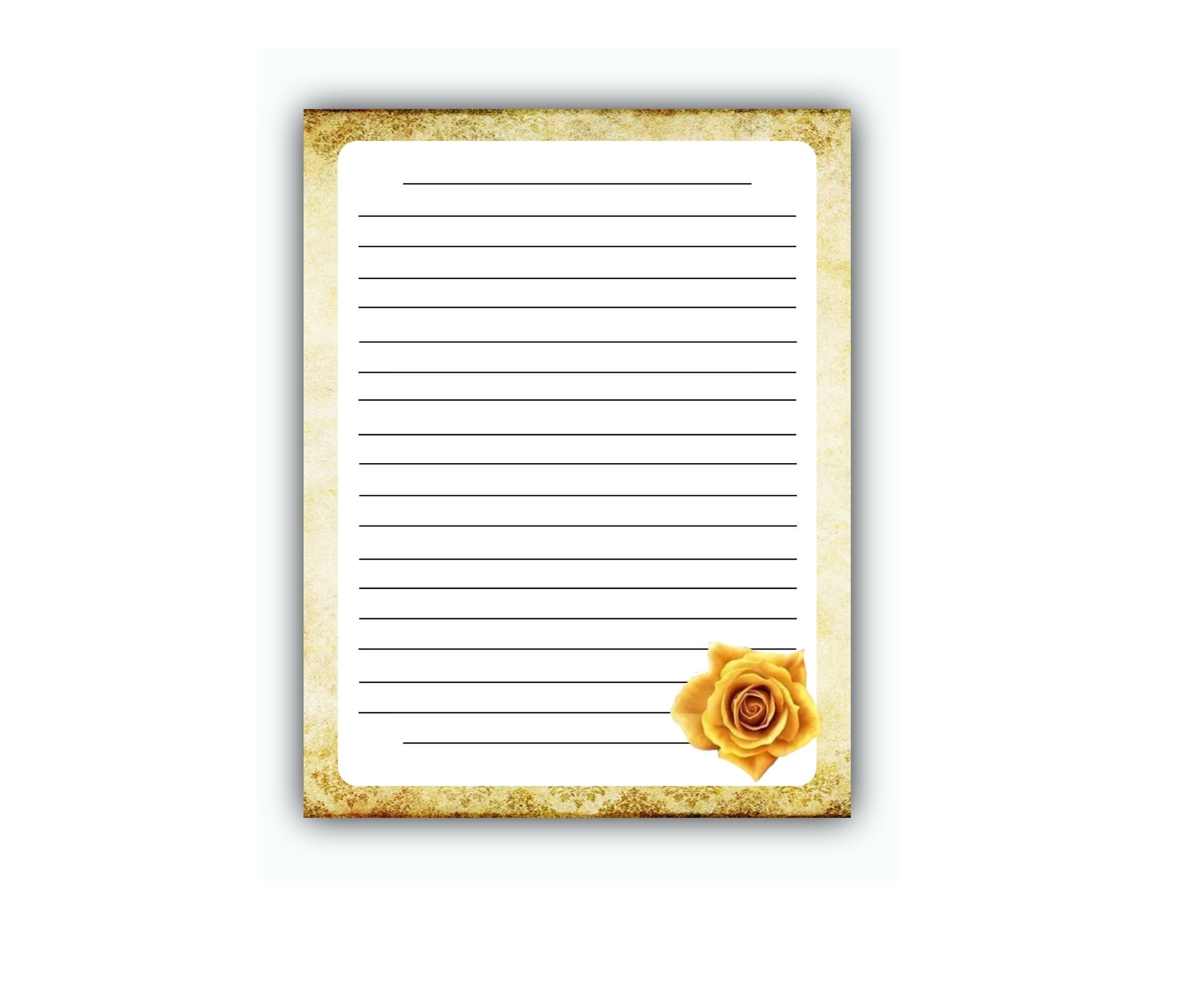 Printable Stationery, Yellow Roses Pages, US Letter Size PDF, Instant ...