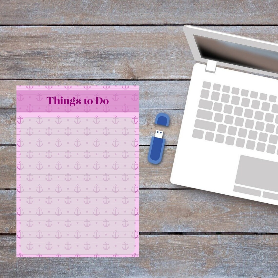 Pink anchor paper Things to do paper Digital writing paper | Etsy