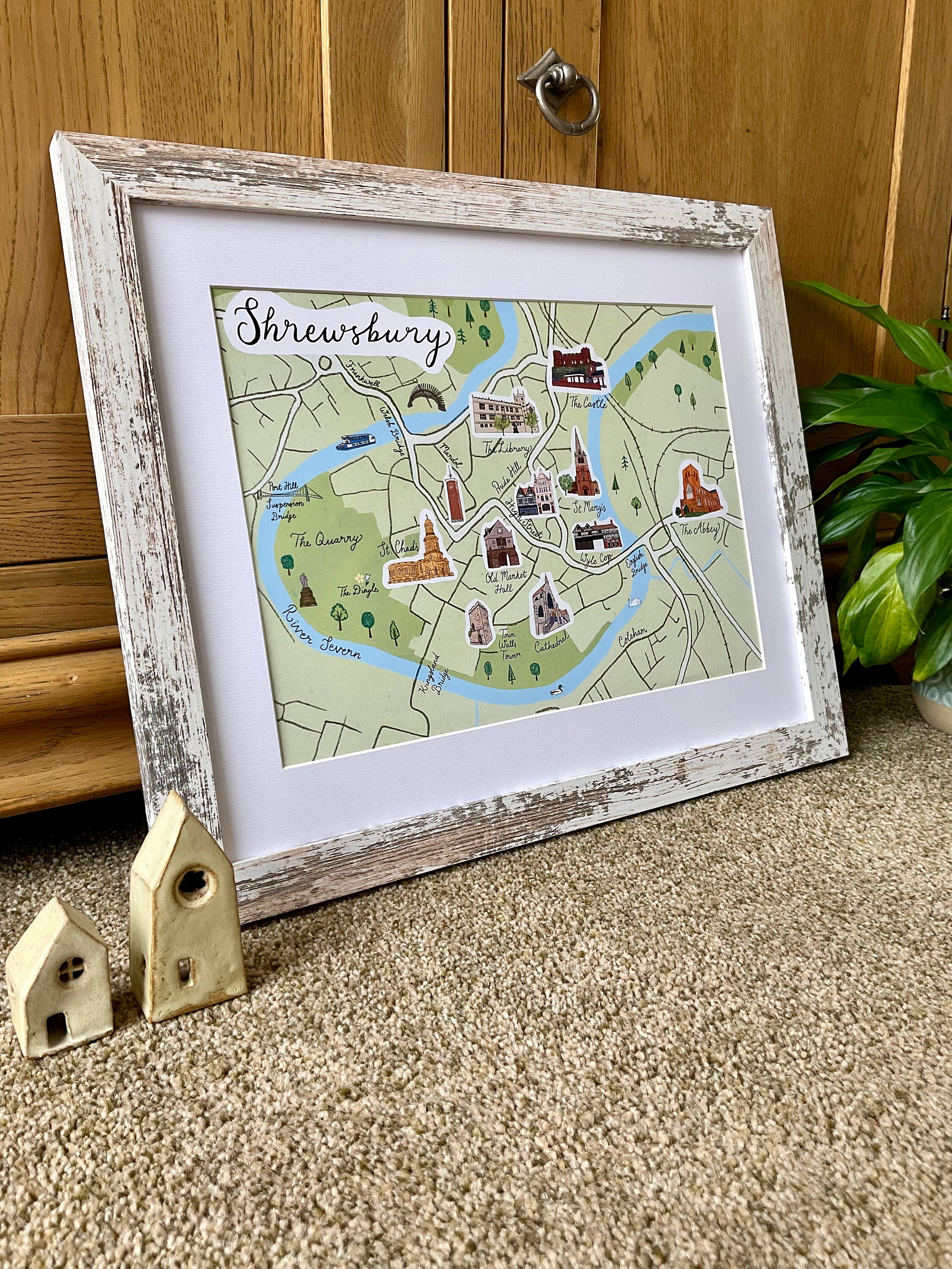 A4 Illustrated Map of Shrewsbury, Shropshire Art Print With ...