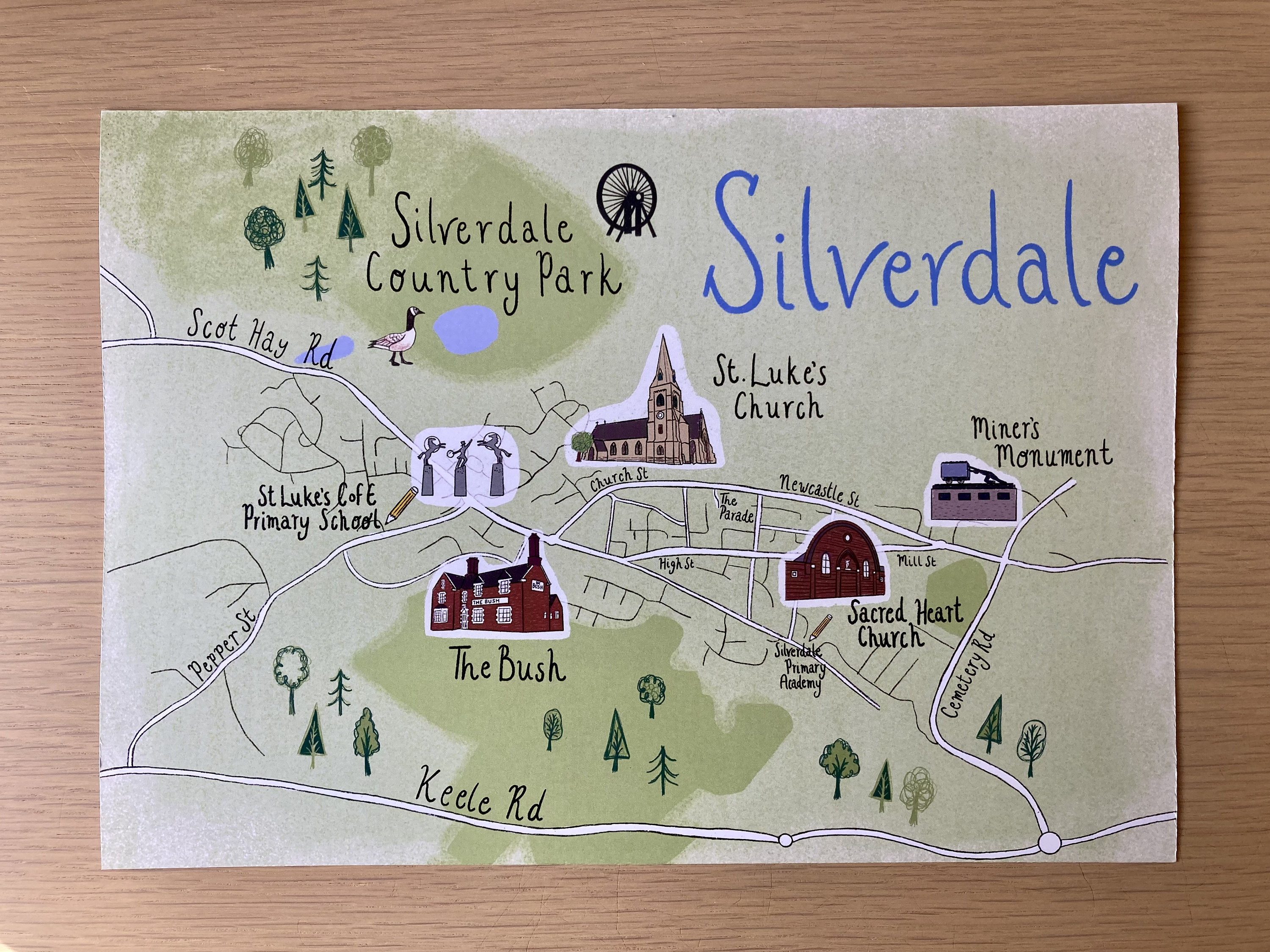 A4 Illustrated Map of Silverdale, Staffordshire Art Print With Personalisation Option - Etsy UK