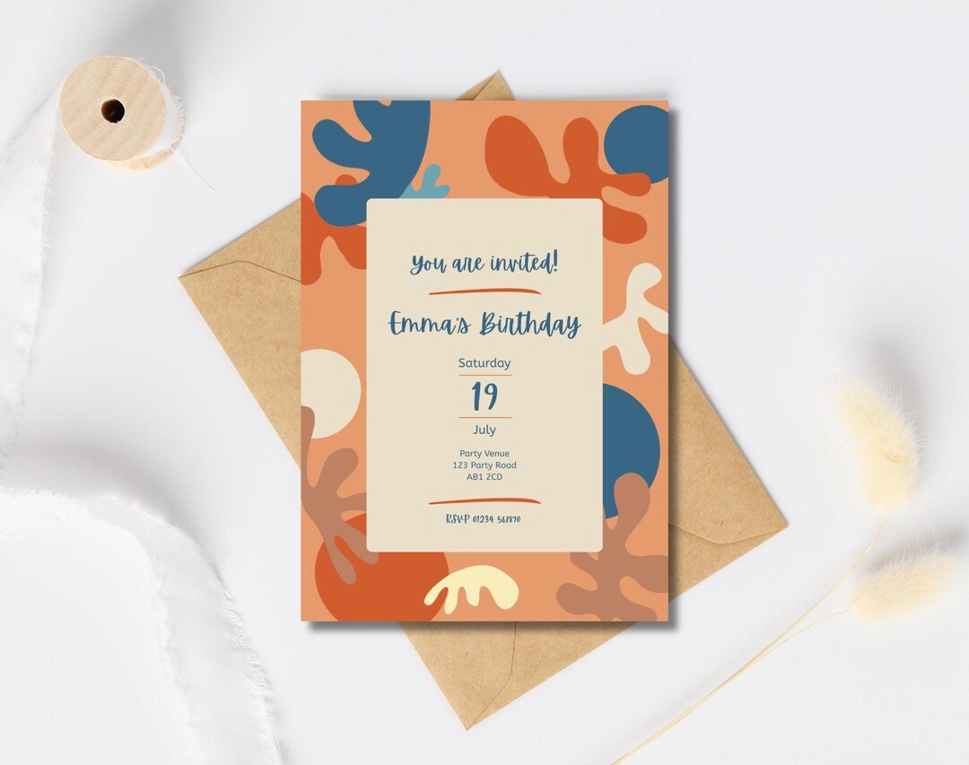 Matisse Birthday Party Invite: Retro-modern Abstract Shapes (editable ...
