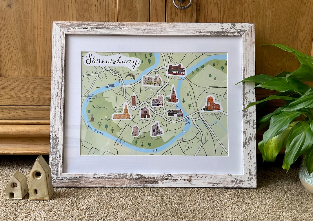 A4 Illustrated Map of Shrewsbury, Shropshire Art Print With Personalisation Option - Etsy UK