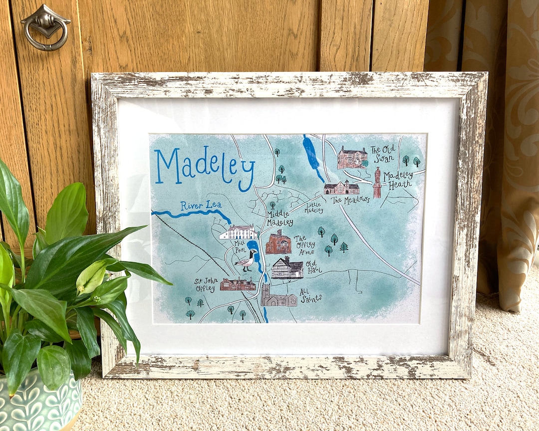 A4 Illustrated Map of Madeley, Staffordshire Art Print With ...