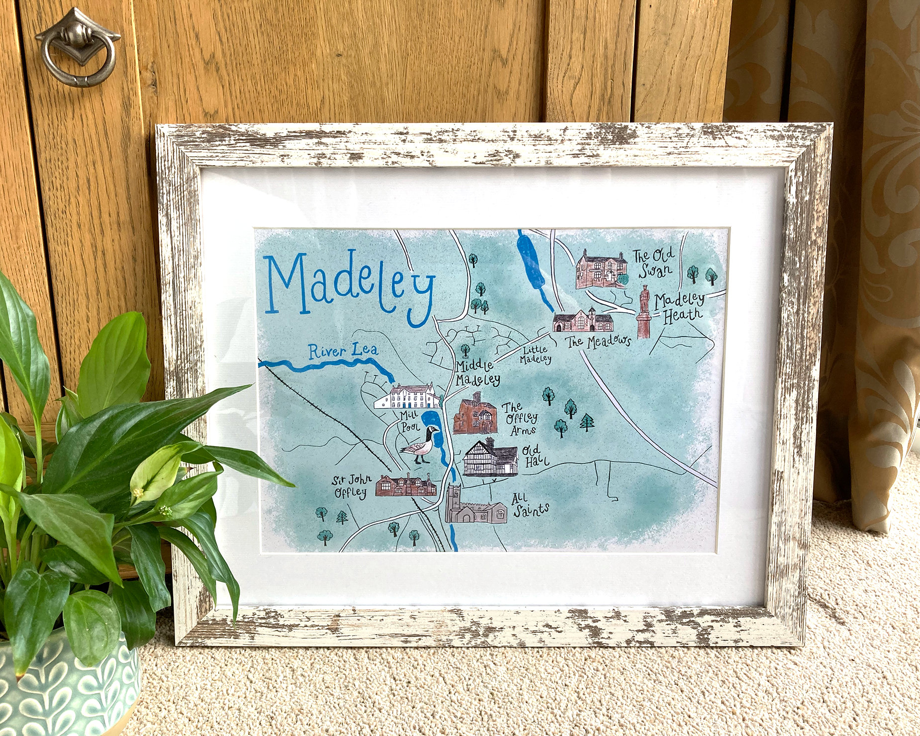 A4 Illustrated Map of Madeley, Staffordshire Art Print With ...
