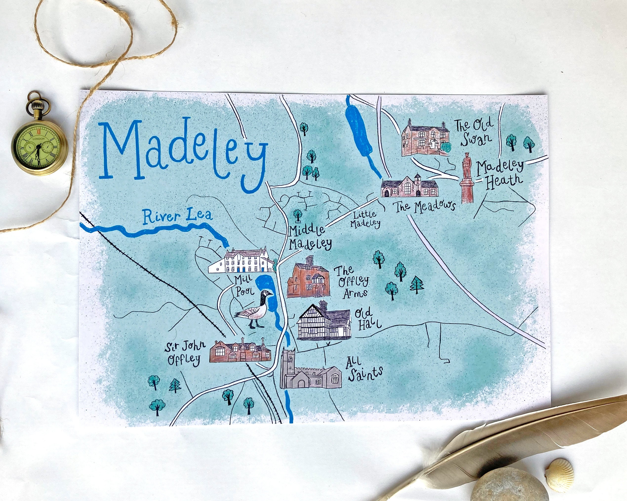 A4 Illustrated Map of Madeley Staffordshire Art Print - Etsy
