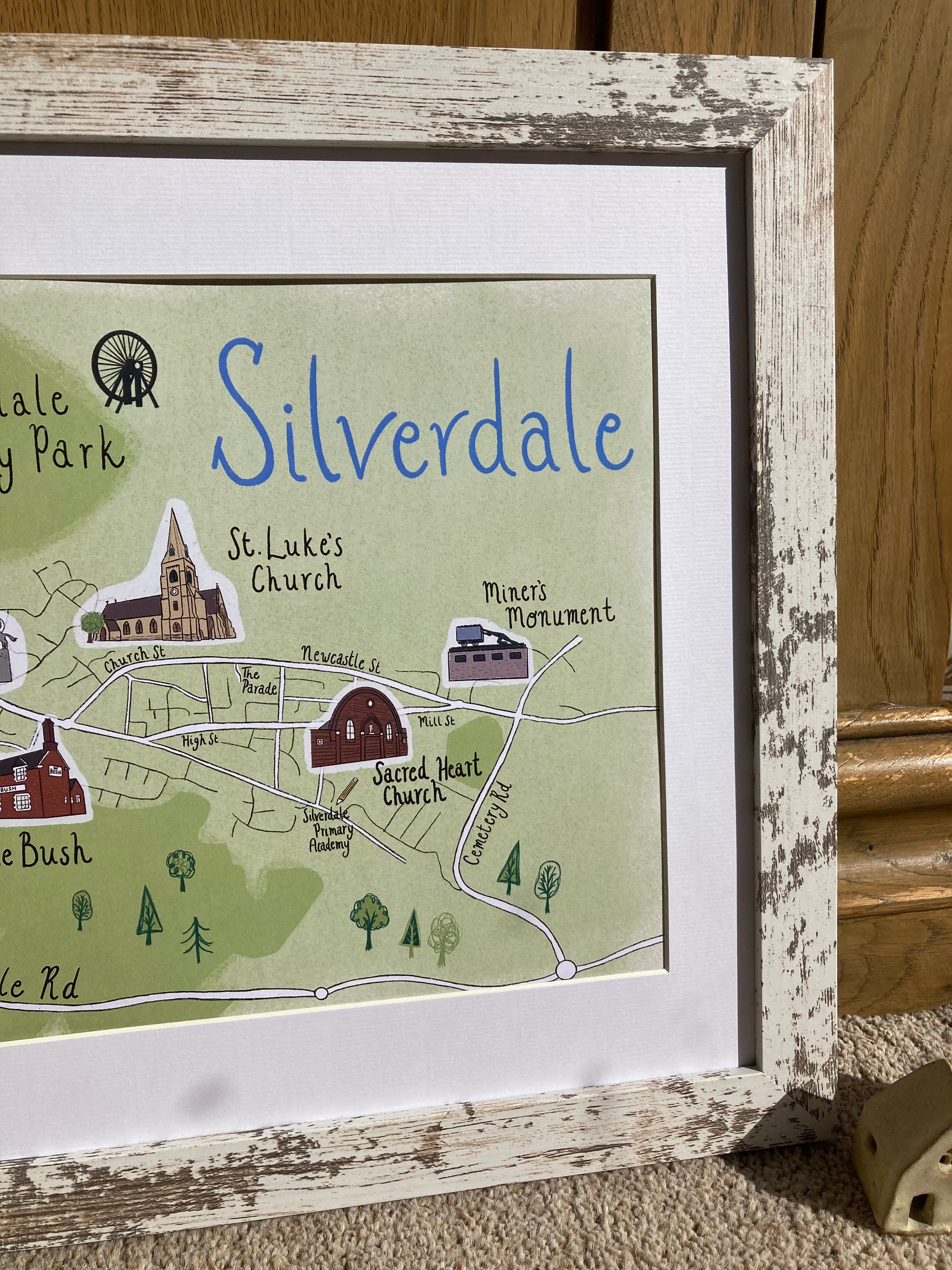 A4 Illustrated Map of Silverdale, Staffordshire Art Print With ...