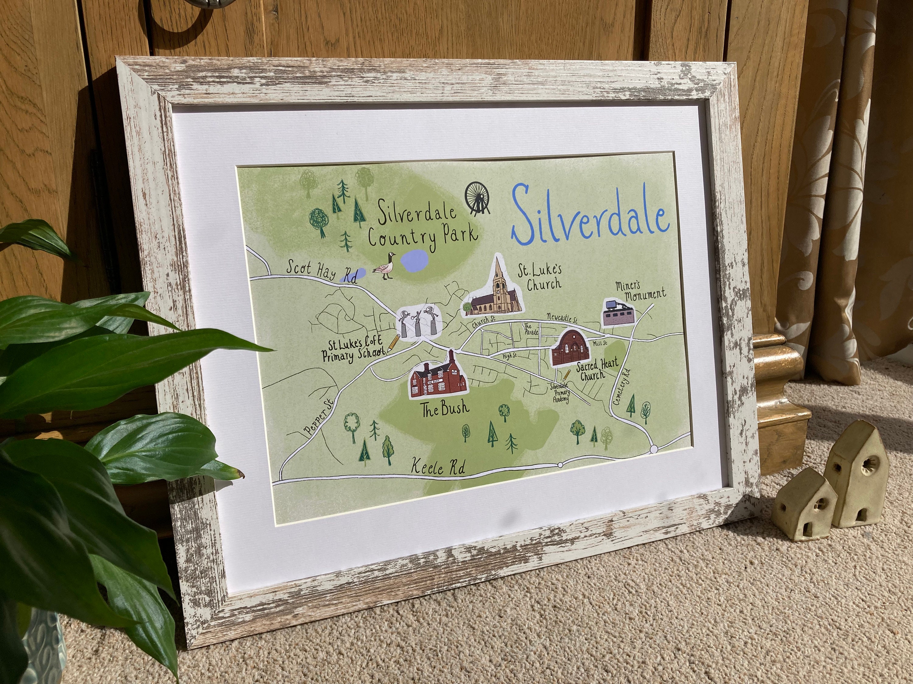 A4 Illustrated Map of Silverdale, Staffordshire Art Print With ...