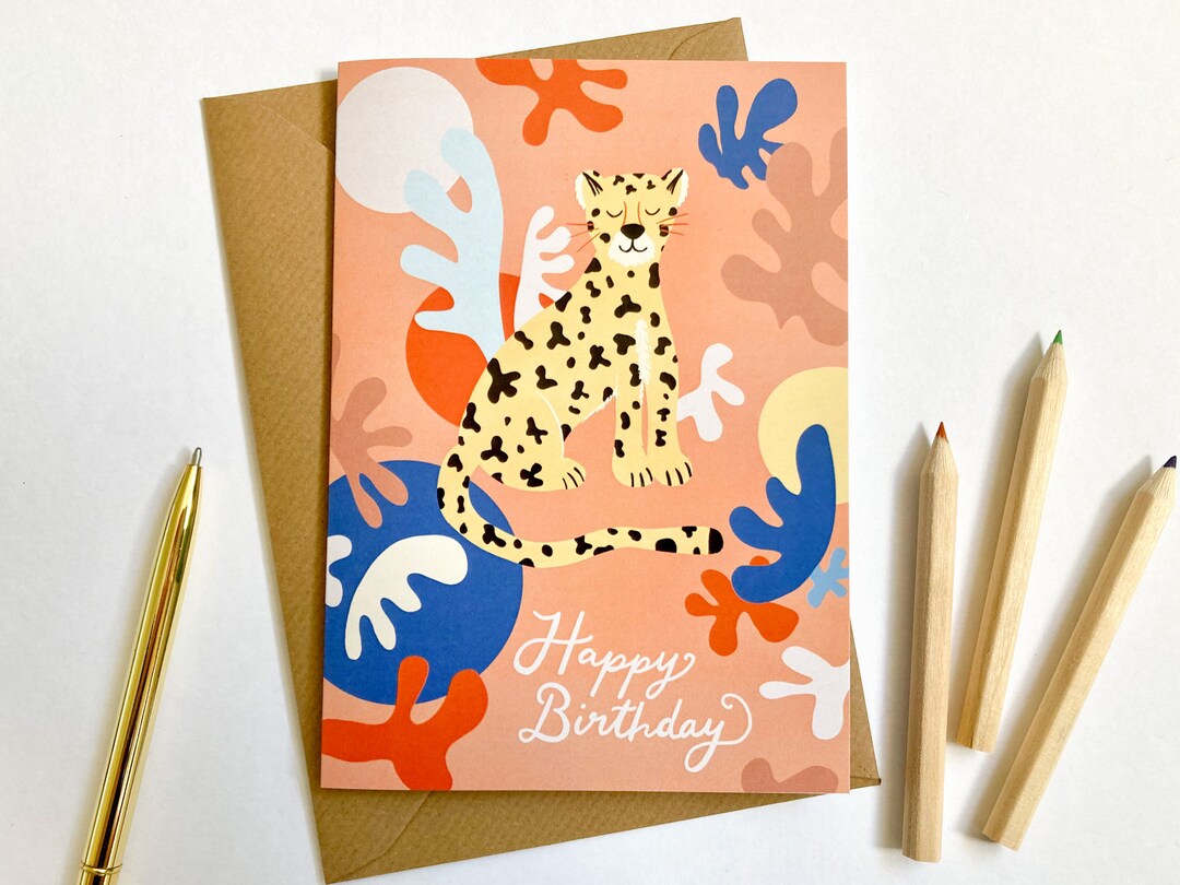 Cheetah Matisse Happy Birthday Greetings Card - Etsy