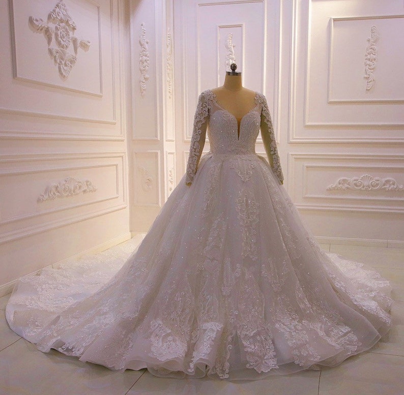 Custom-made Luxury Beading Lace Embroidery Shimmering Long - Etsy