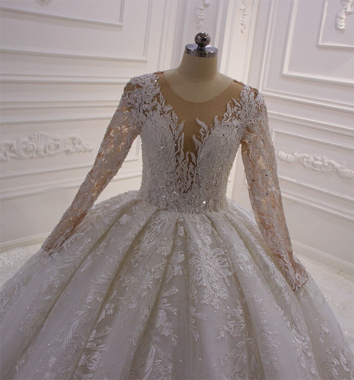 Luxury Beading Lace Embroidery Shimmering Vintage Long Sleeve - Etsy