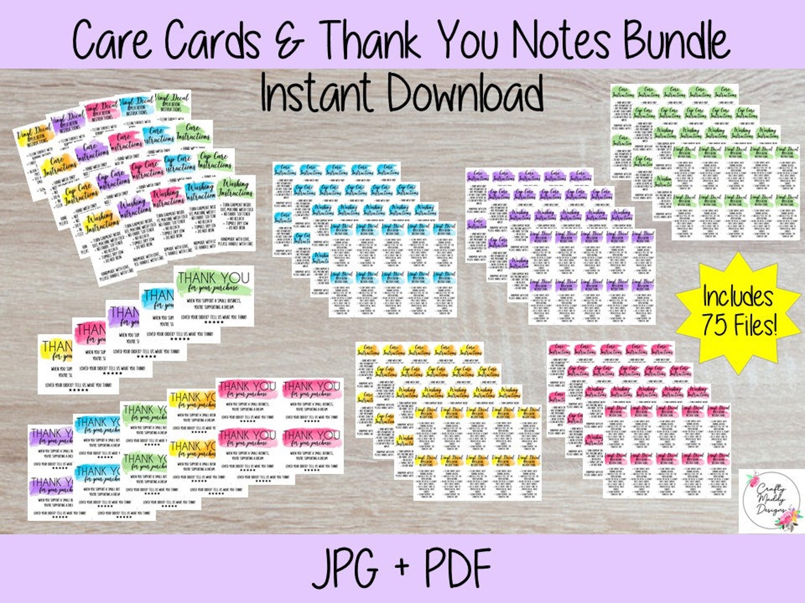 Digital Download - Care Instructions - Thank You Notes - Decal ...