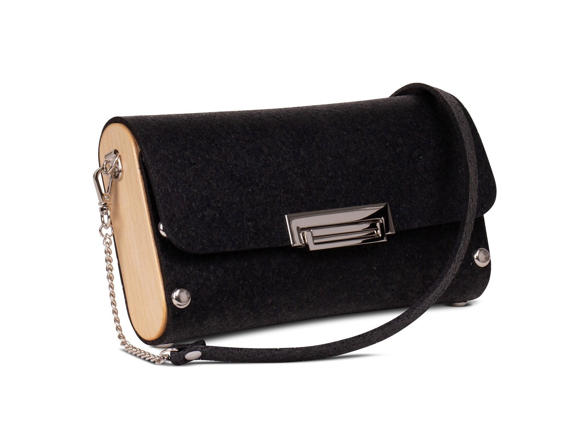 The Cruise Clutch Rubber Handbag, From Recycled Rubber & Wood, Black ...