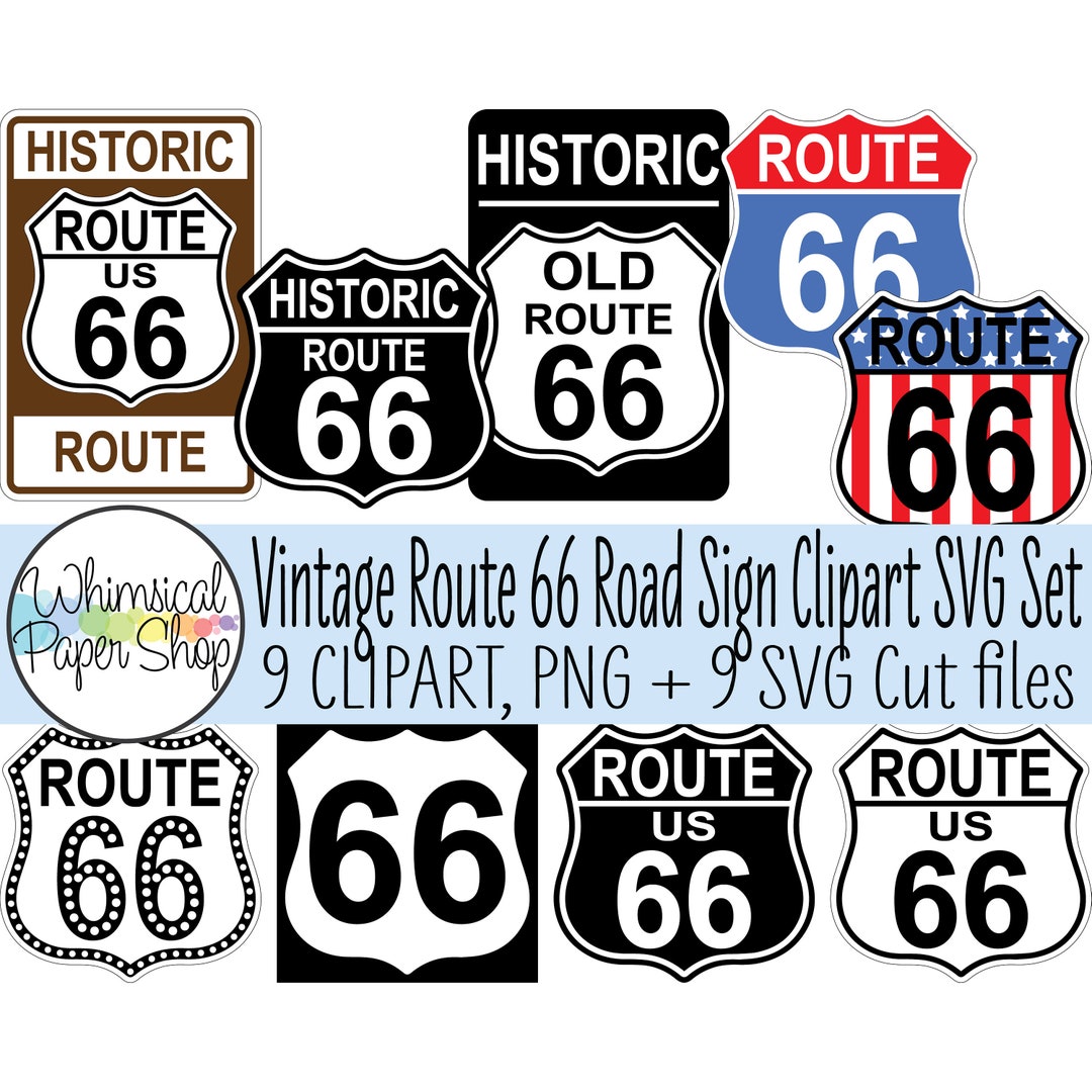 Vintage Route 66 SVG Clipart Set, Printable Route 66 Sign, Route 66 Png ...