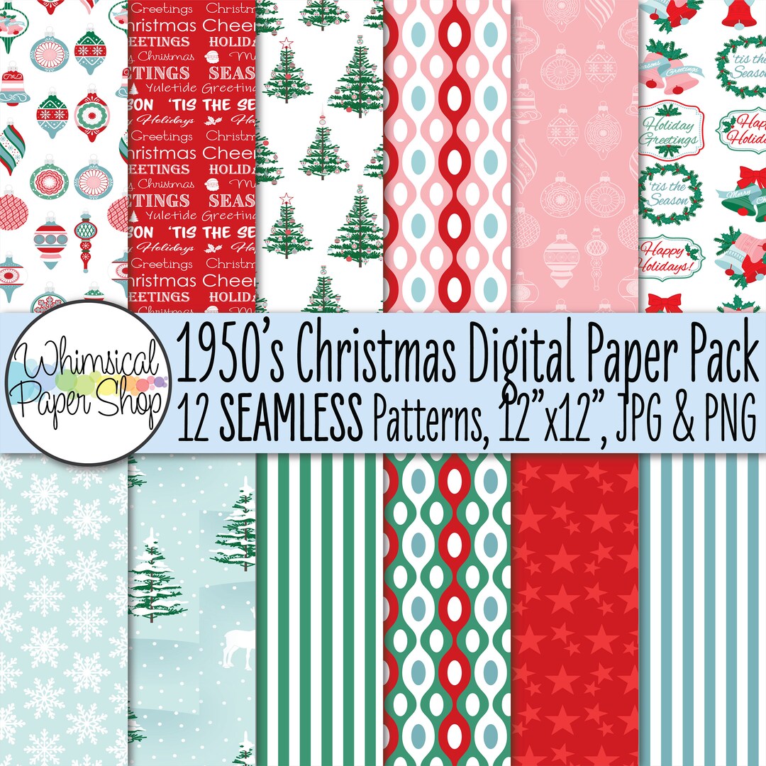 Christmas Digital Paper Set, Seamless Pattern, Printable Paper ...