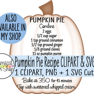 Pumpkin Pie Clipart SVG Set, Baking Clipart Baking Svg, Cooking Svg ...