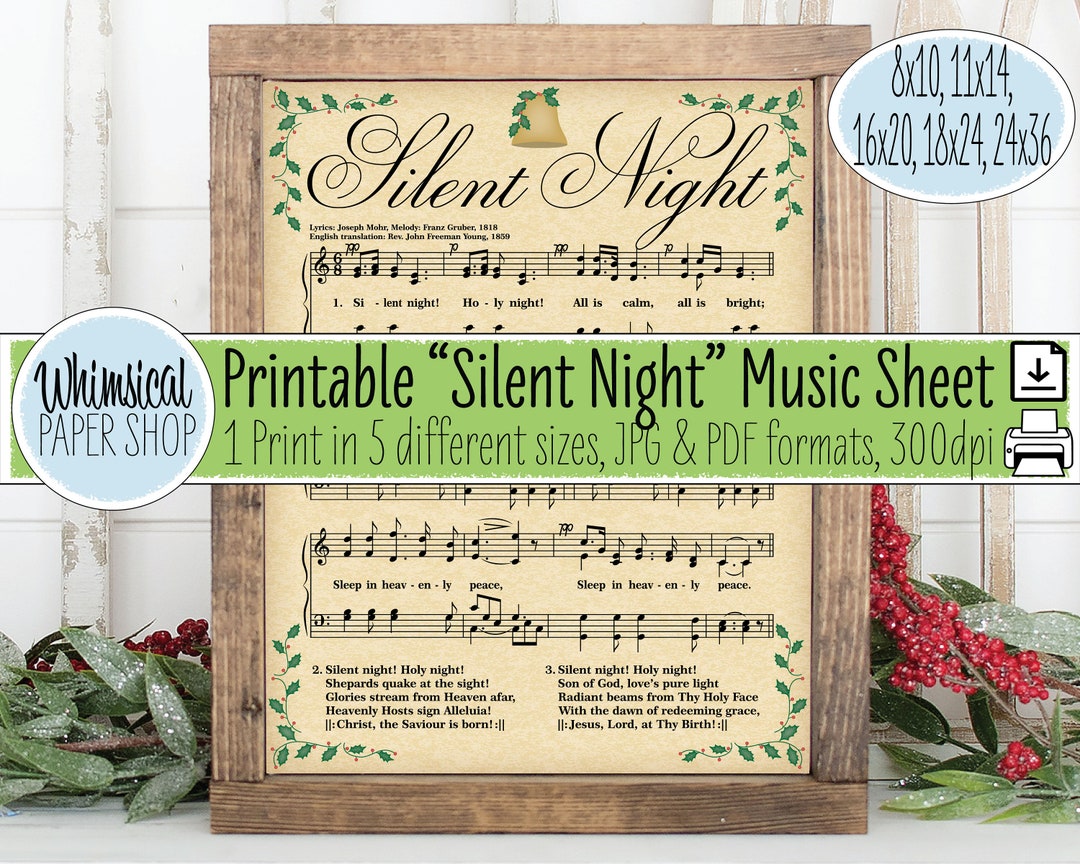 Christmas Song Printables, Silent Night Printable, Silent Night Song ...