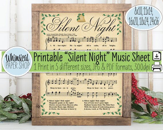 Christmas Song Printables Silent Night Printable Silent - Etsy