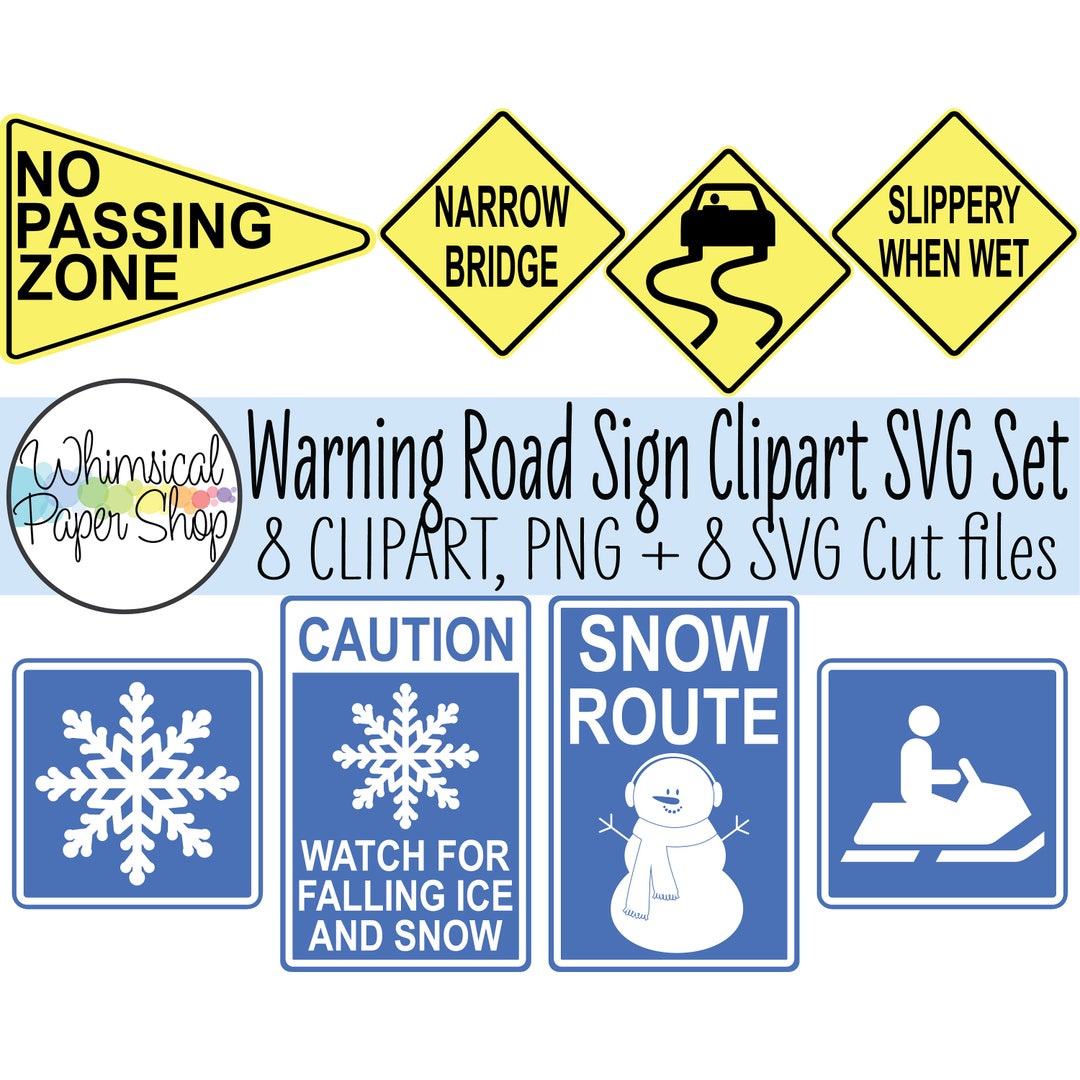 Snow Road Sign SVG Clipart Set. Snowmobile Sign. Printable Road Sign ...