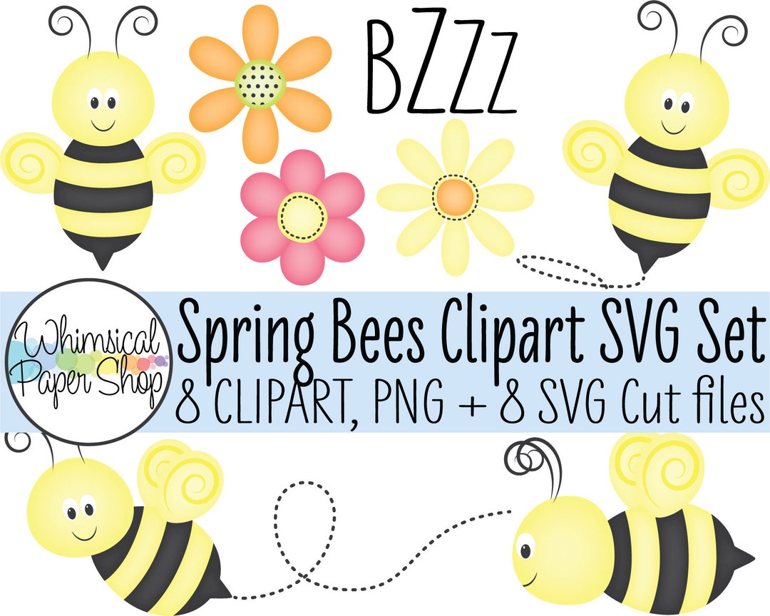 Bumblebee Clipart SVG Set, Cute Bumblebee Spring Flower Png, Svg Cut ...