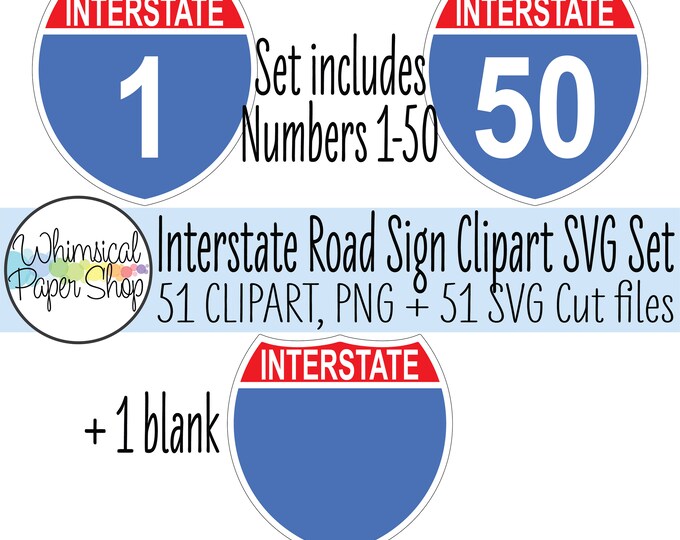 Interstate Sign SVG Clipart Set 1-50, Printable Sign, Road Sign Clipart ...
