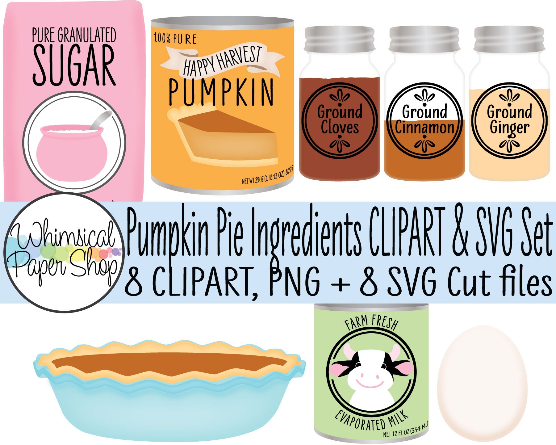 Pumpkin Pie Clipart SVG Set Baking Clipart Baking Svg | Etsy