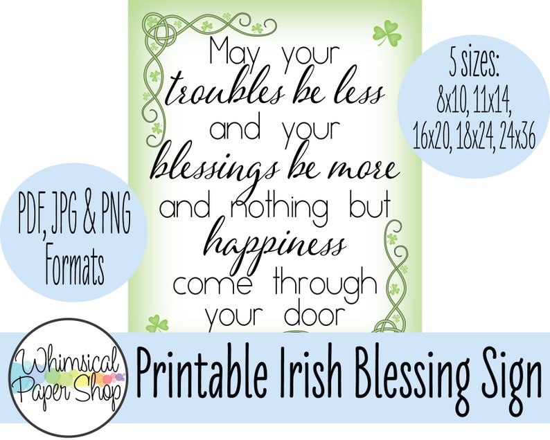 PRINTABLE Irish Blessing May Your Troubles Be Less Gift for | Etsy