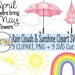 Rain Clouds Sunshine Rainbow Umbrella Clipart SVG Set, Cute Cloud With ...