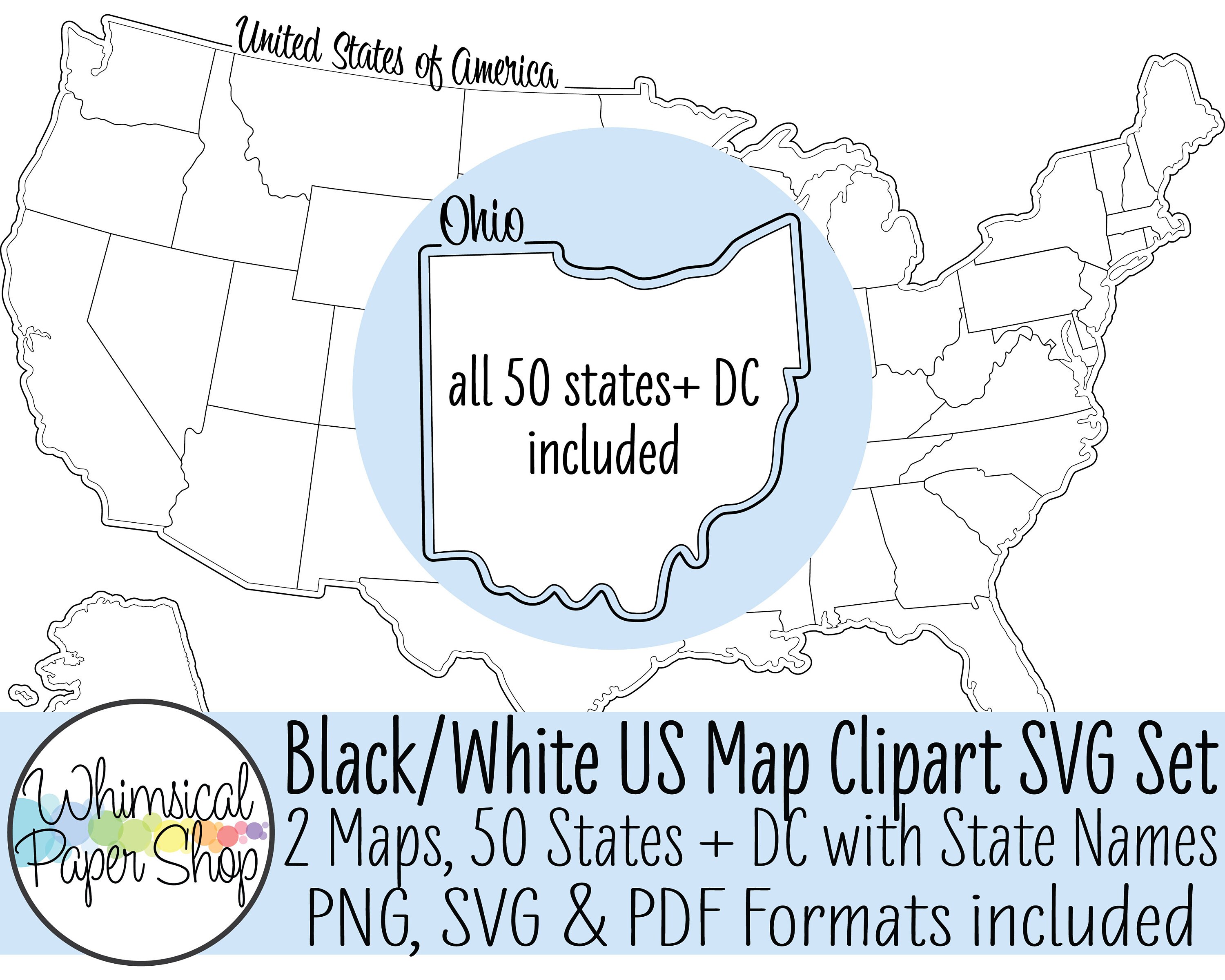 United States Map CLIPART SVG PDF Set State Svg State - Etsy