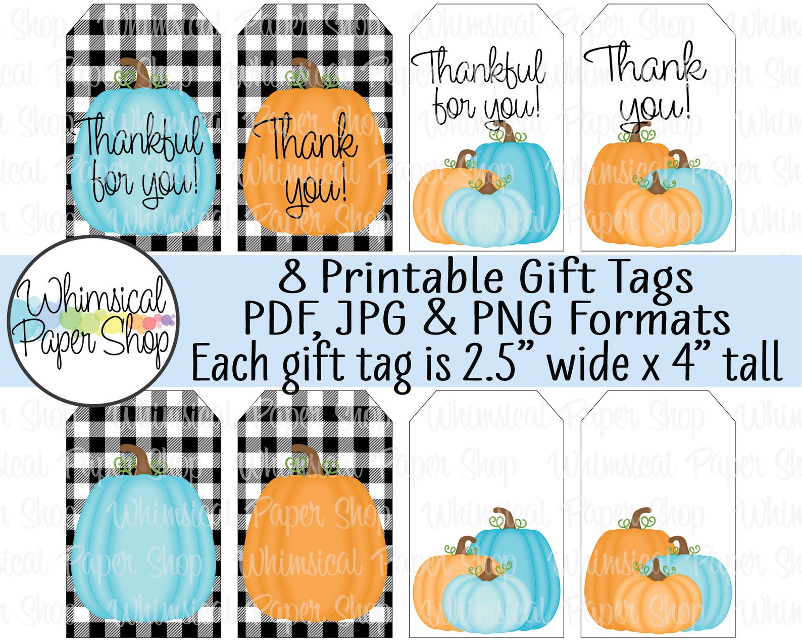 Pumpkin Gift Tags Printable Thank You Tag Fall Favor Tags - Etsy