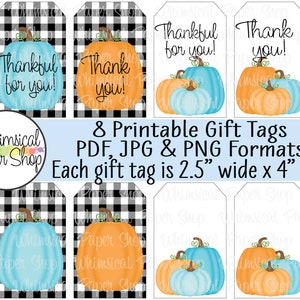 Pumpkin Gift Tags, Printable Thank You Tag, Fall Favor Tags, Fall Thank ...
