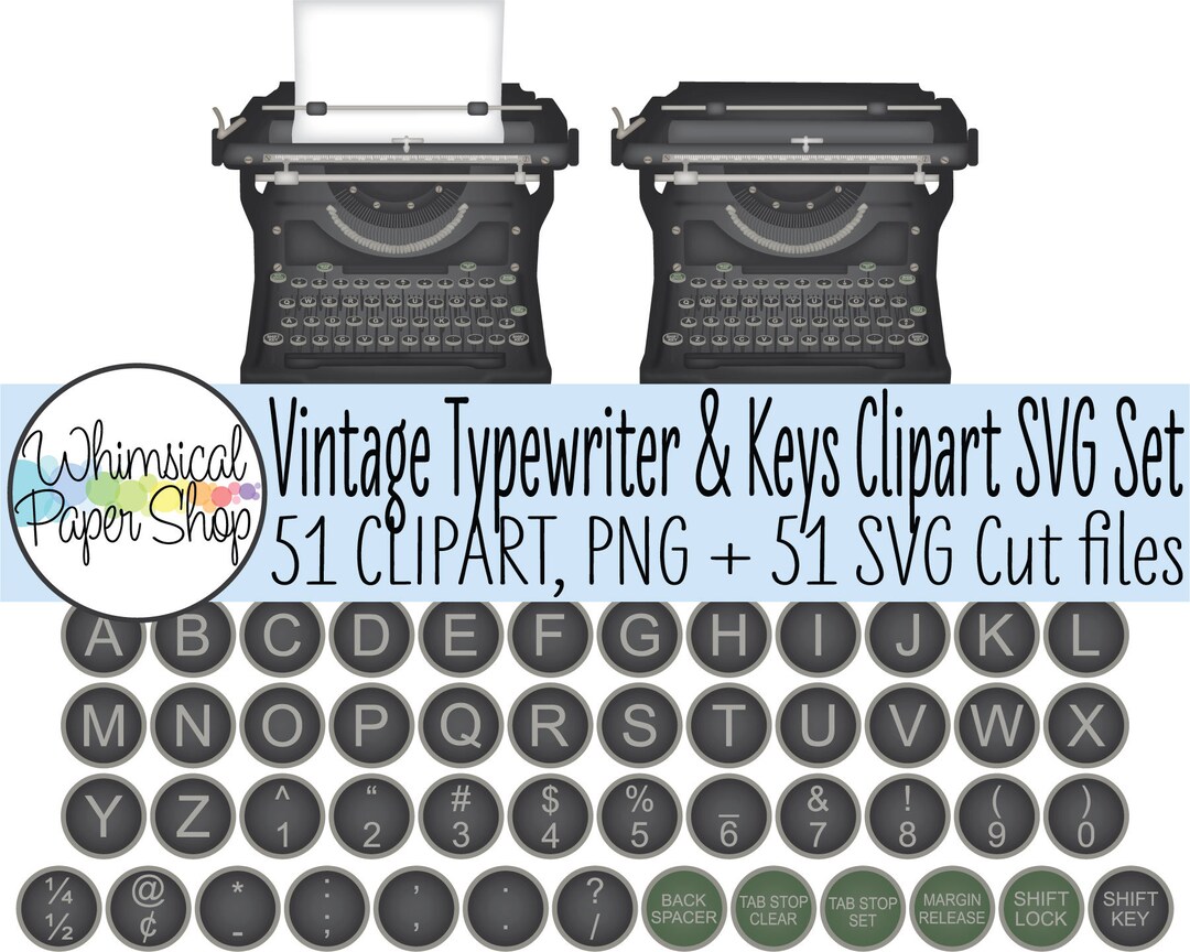 Antique Typewriter Clipart SVG Set, Old Typewriter Svg, Vintage ...