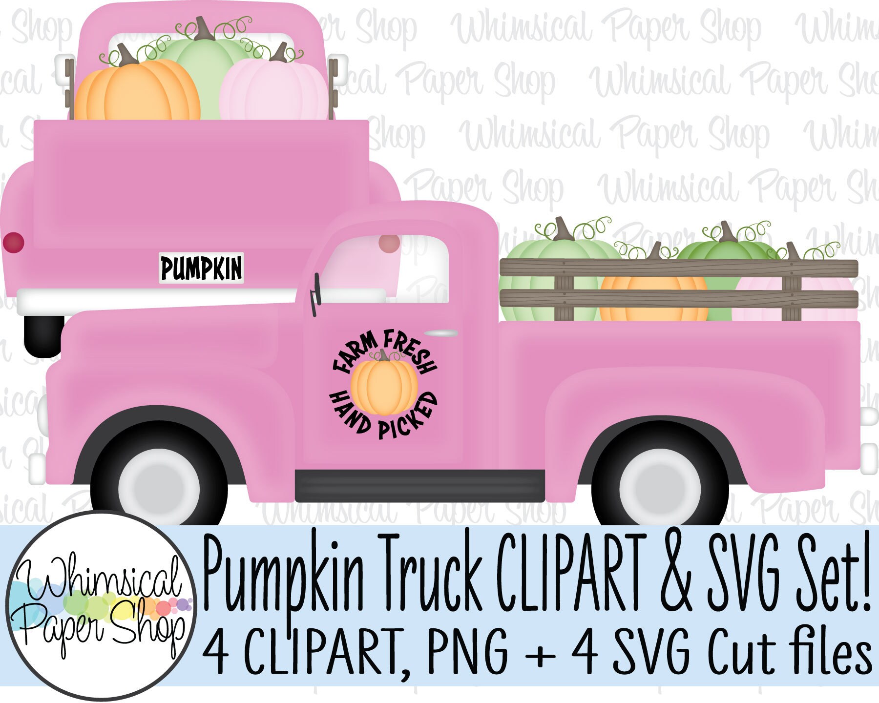 Pink Truck With Pumpkins SVG Clipart Set Old Truck Png Fall - Etsy