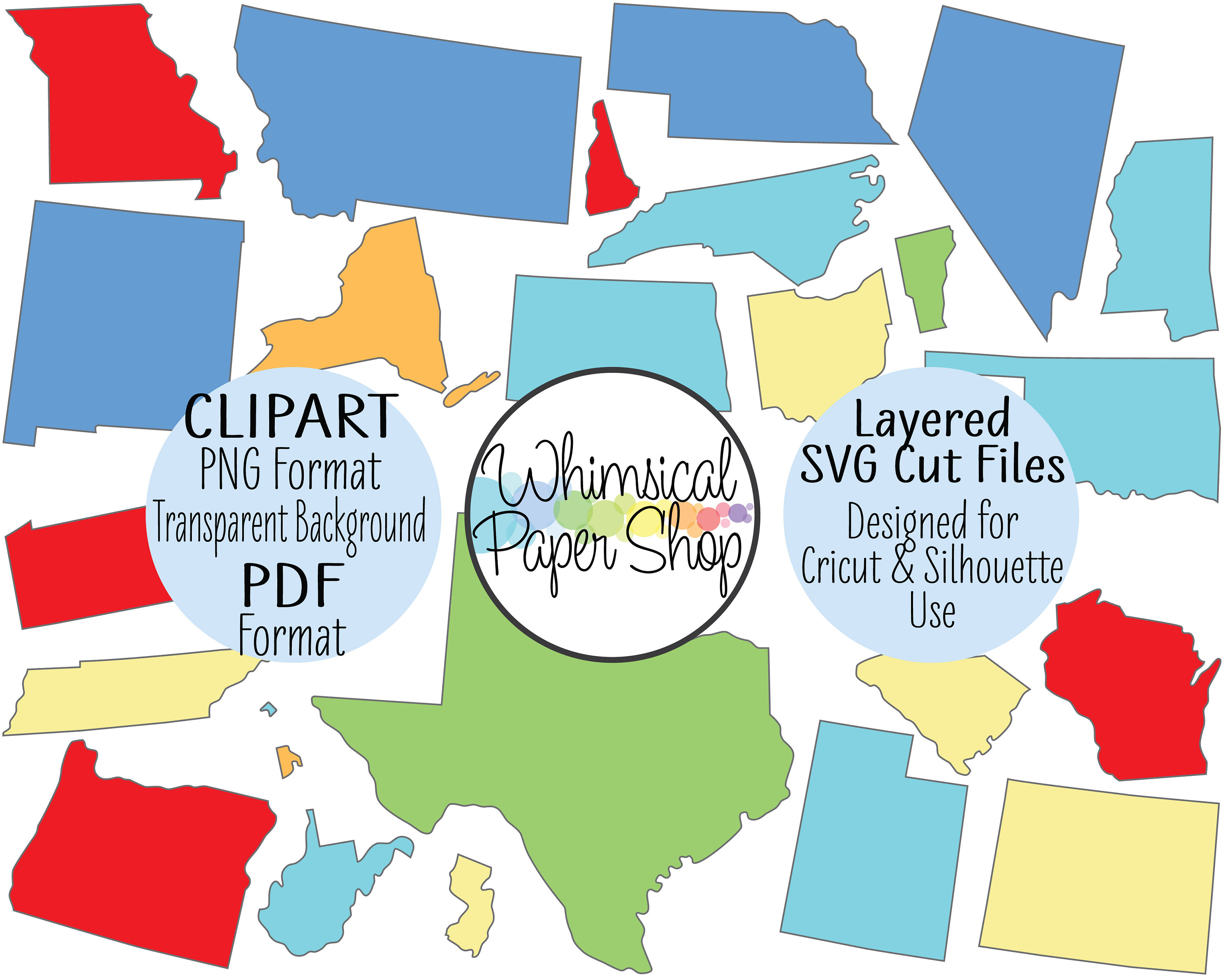 United States Map CLIPART SVG PDF Set Us Map Svg State Svg - Etsy