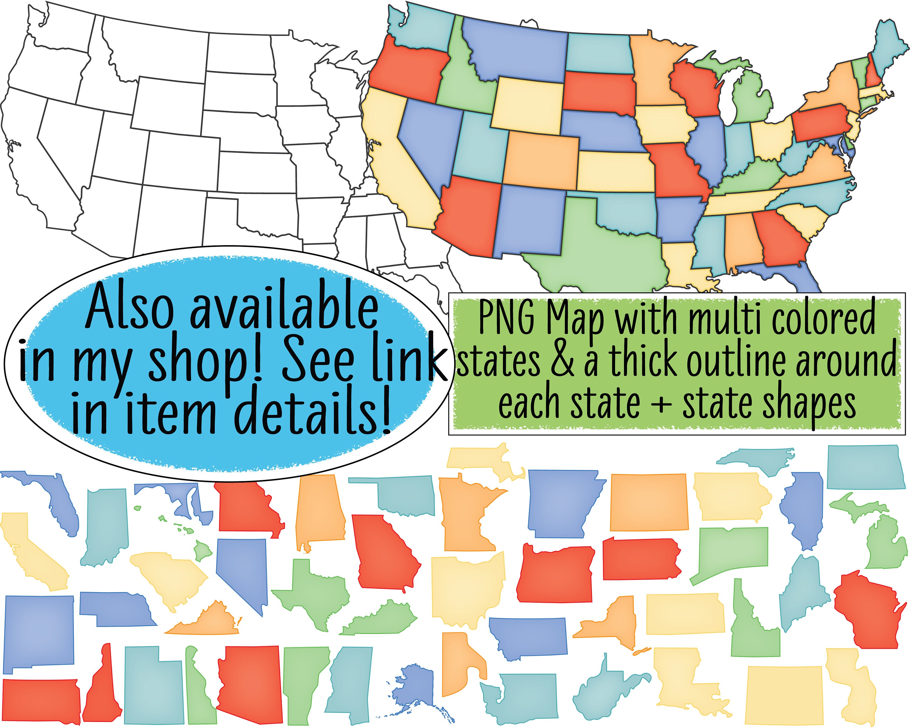 CLIPART US map and state shapes with names US Map clip art | Etsy
