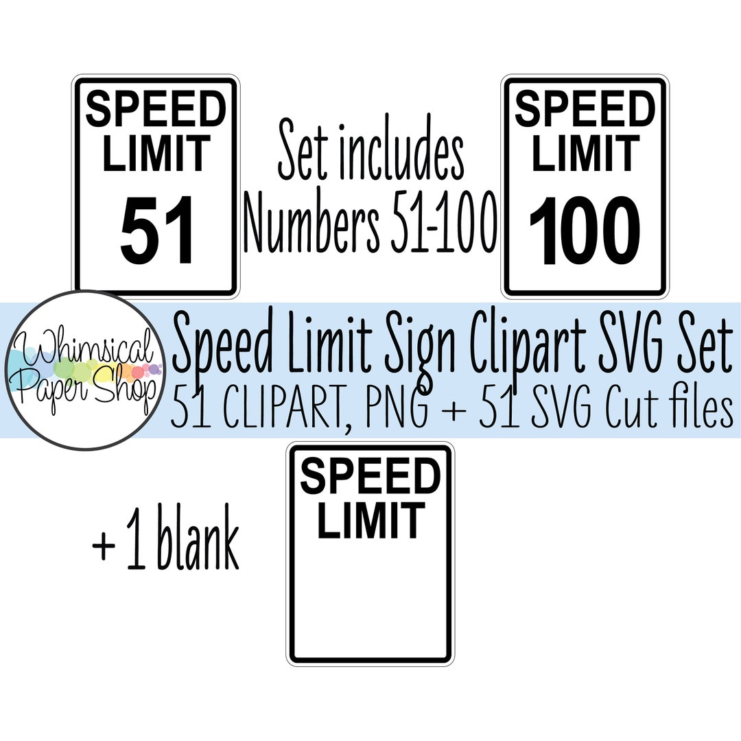 Age Speed Limit Sign SVG Clipart Set 51-100, Printable Sign, Speed ...