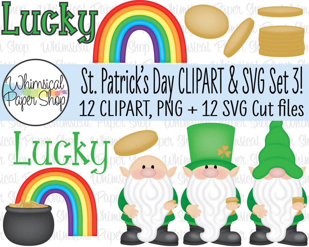 St Patricks Day SVG Clipart Set 3, Pot of Gold SVG, Leprechaun Gnome ...