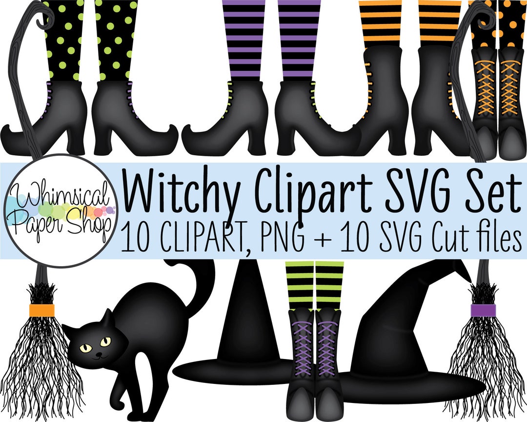 Halloween Broom SVG Clipart Set, Witch Boots Clipart Svg, Black Cat ...