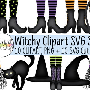 Halloween Broom SVG Clipart Set, Witch Boots Clipart Svg, Black Cat ...