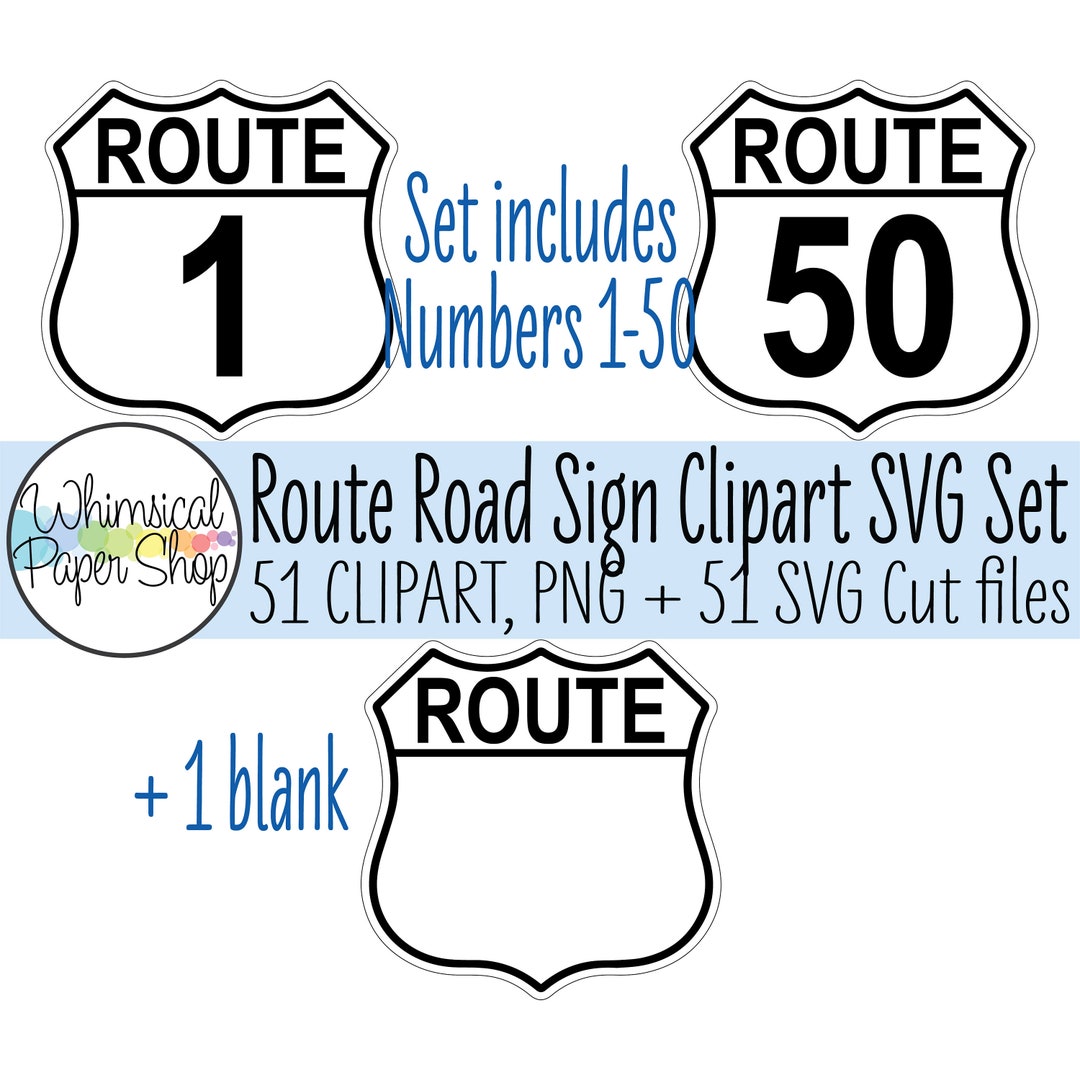 Route Road Sign SVG Clipart Set 1-50, Printable Sign, Blank Route Sign ...