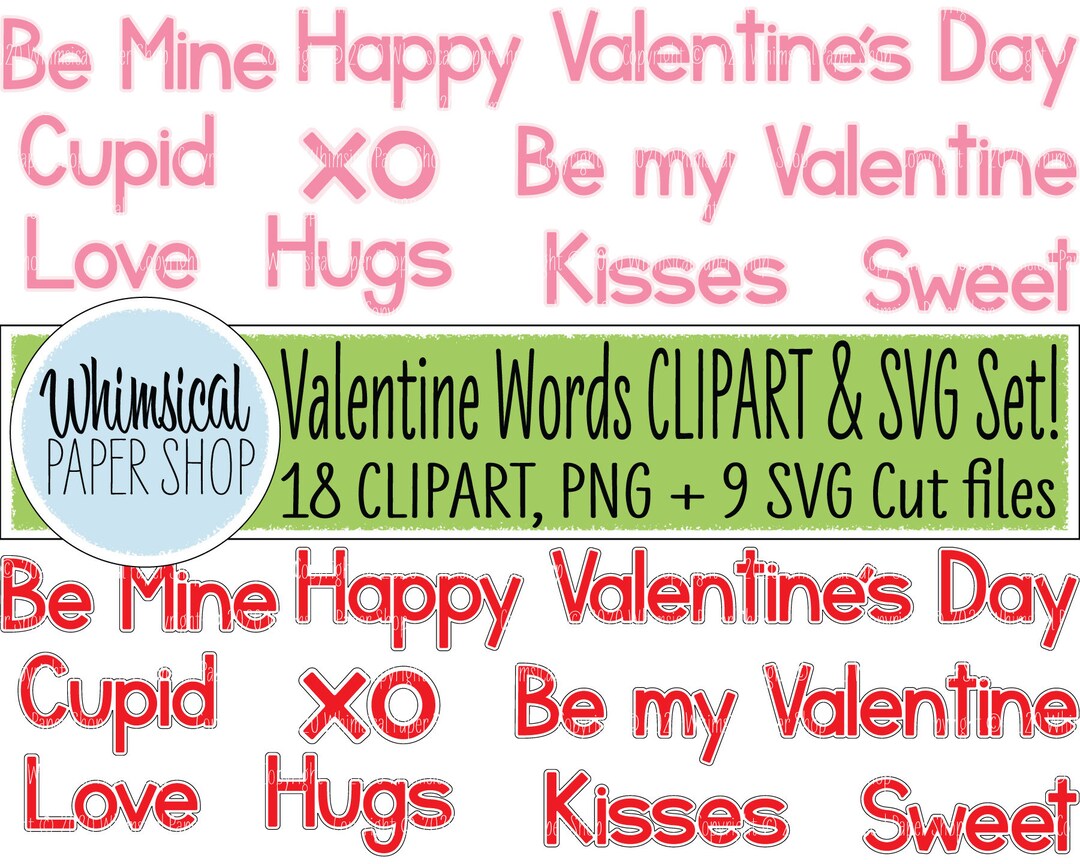 Valentine Words Phrases Clipart SVG Set, Transparent Valentine PNG ...