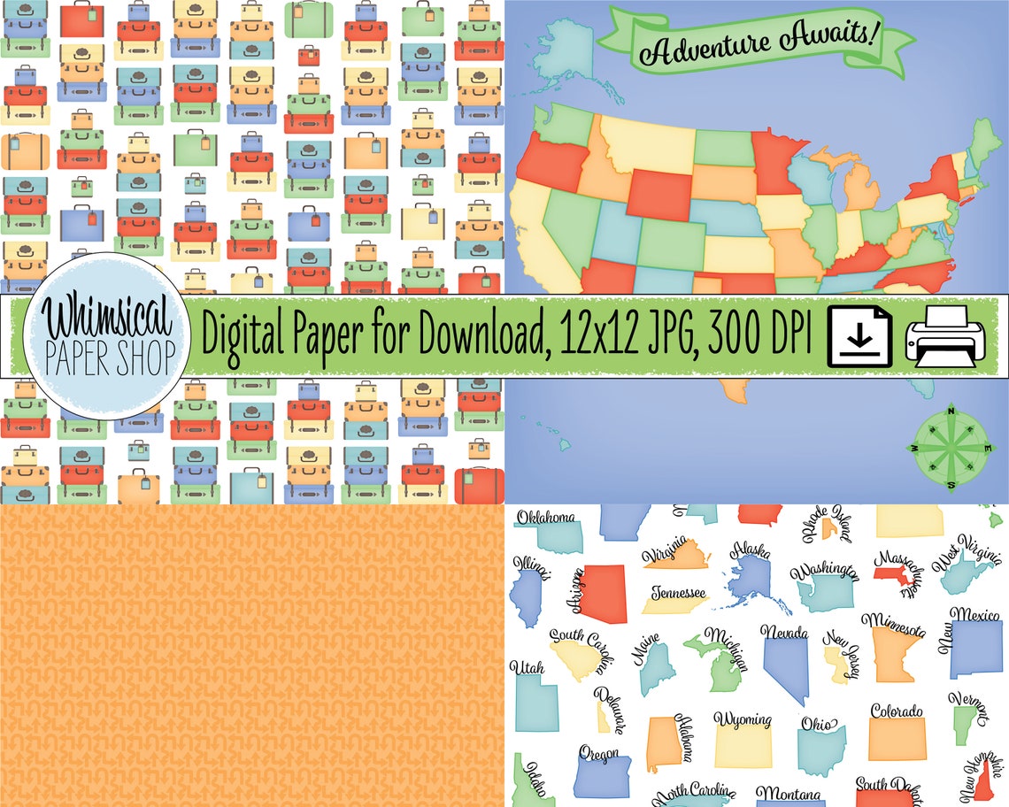 Printable Road Trip Scrapbook Paper 12x12 JPG Images for - Etsy Canada