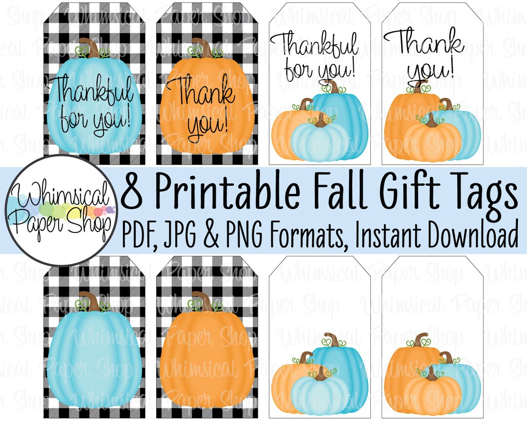 Pumpkin Gift Tags, Printable Thank You Tag, Fall Favor Tags, Fall Thank ...