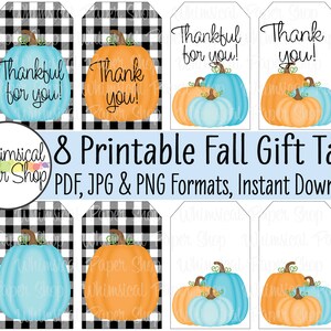 Pumpkin Gift Tags, Printable Thank You Tag, Fall Favor Tags, Fall Thank ...