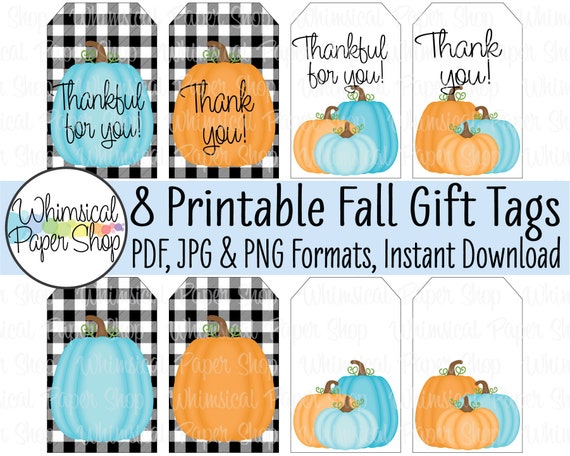 Pumpkin Gift Tags Printable Thank You Tag Fall Favor Tags - Etsy