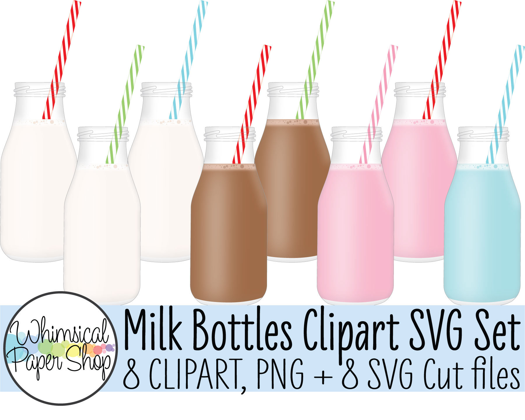 Milk Bottle SVG & Clipart Set Chocolate Milk Svg Strawberry - Etsy