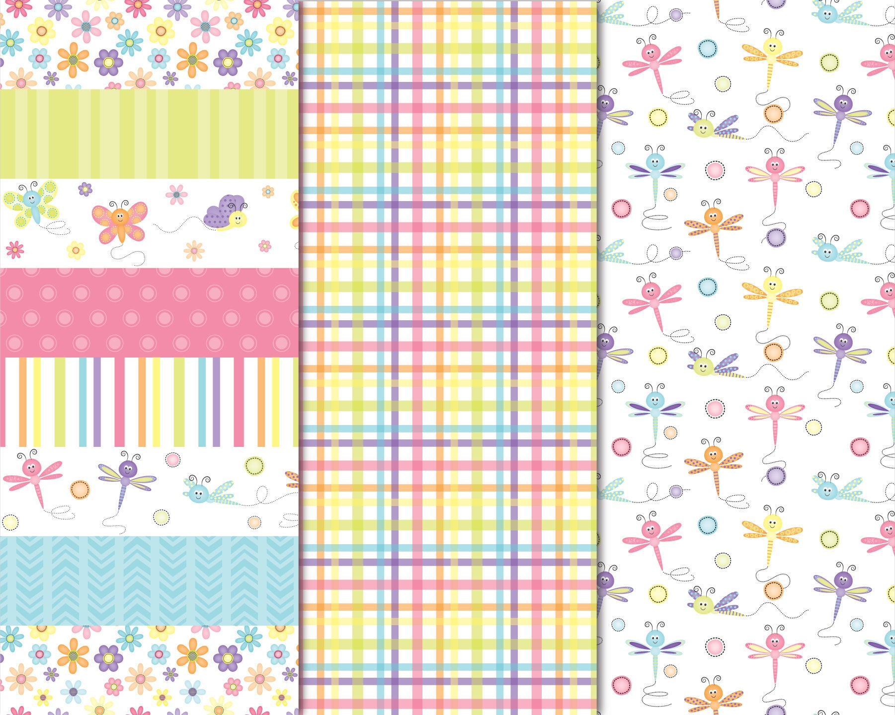 Seamless Spring Digital Scrapbook Paper set 1 printable daisy | Etsy