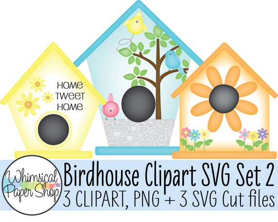 Birdhouse Clipart SVG Set 2 Cute Spring Blue Yellow Orange - Etsy