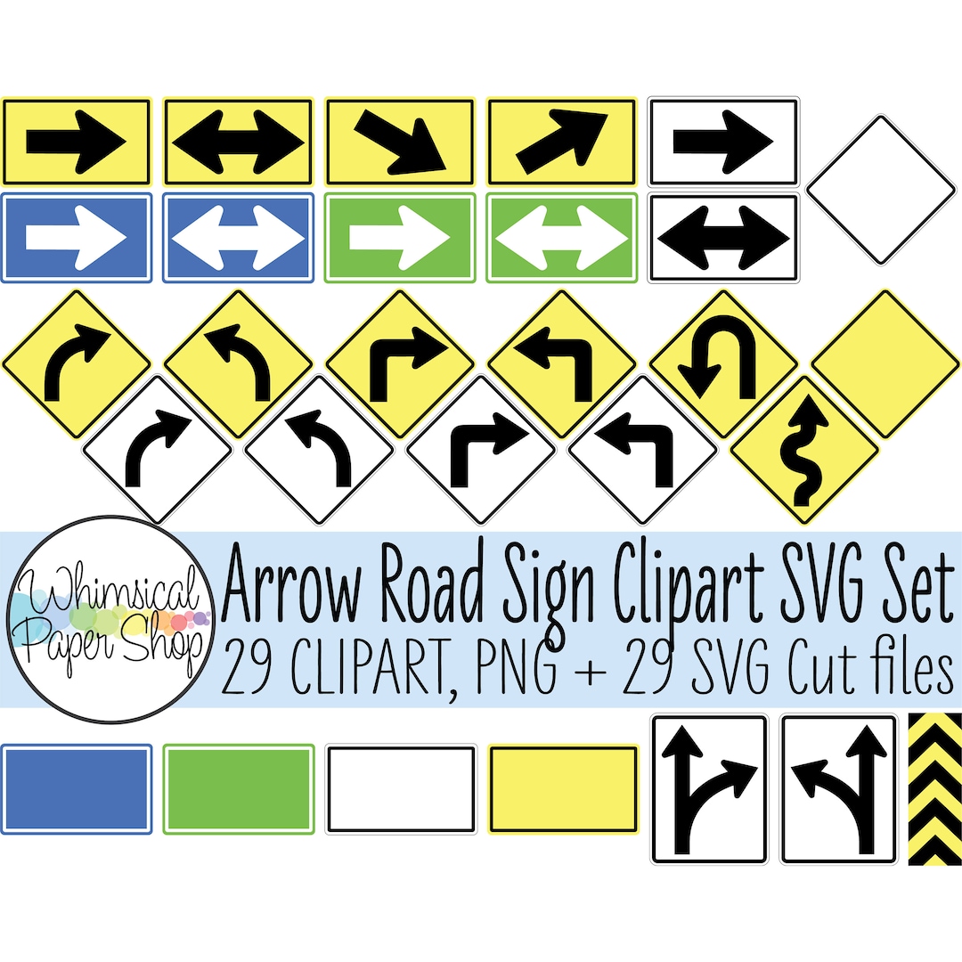Arrow Road Sign SVG Clipart Set. Printable Road Sign Clipart. Arrow ...